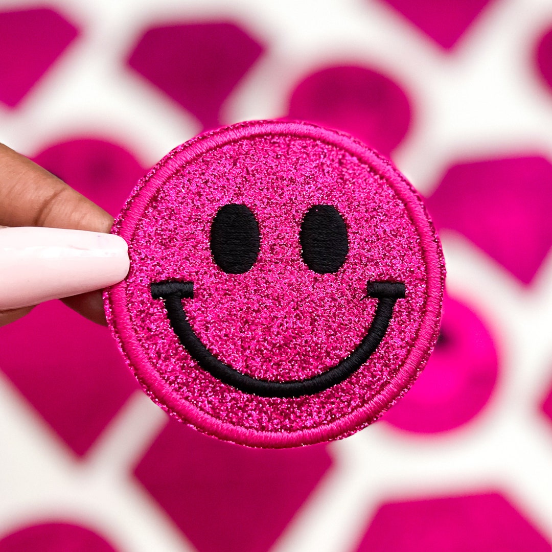 Smiley Face Patch Pink Smiley Patch Fun Iron-on Patch for Trucker Hats Pink Glitter Preppy Patch ...