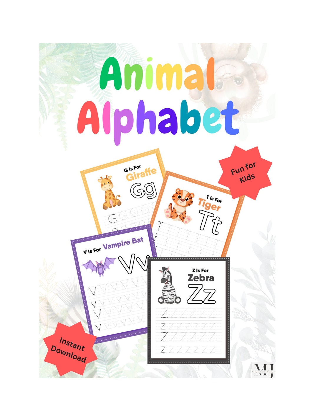 Printable Animal Alphabet Letter Tracing Worksheets, A to Z, Alphabet ...