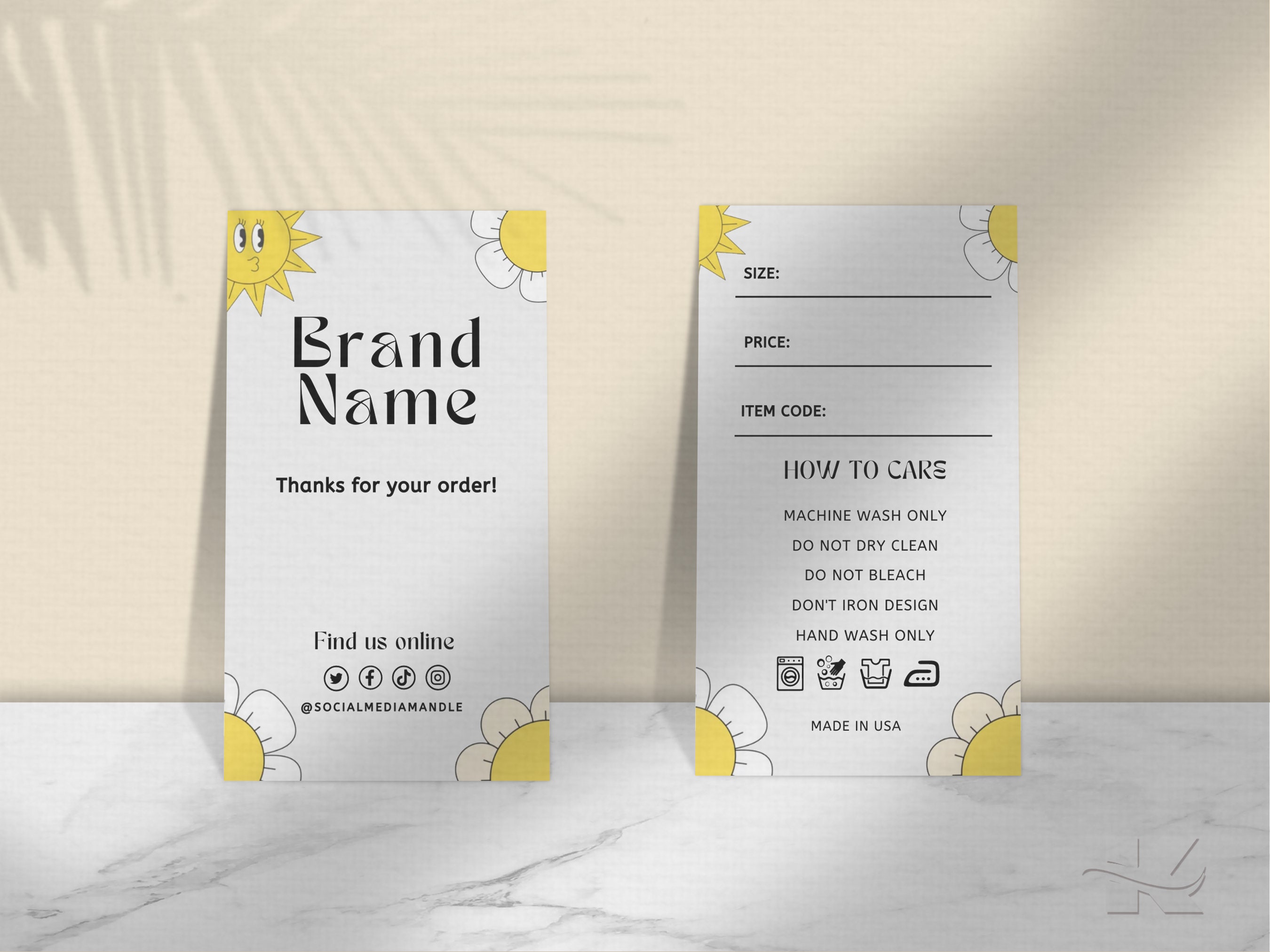 RETRO Wash Care Card Template , Editable Business Packaging Insert, DIY ...