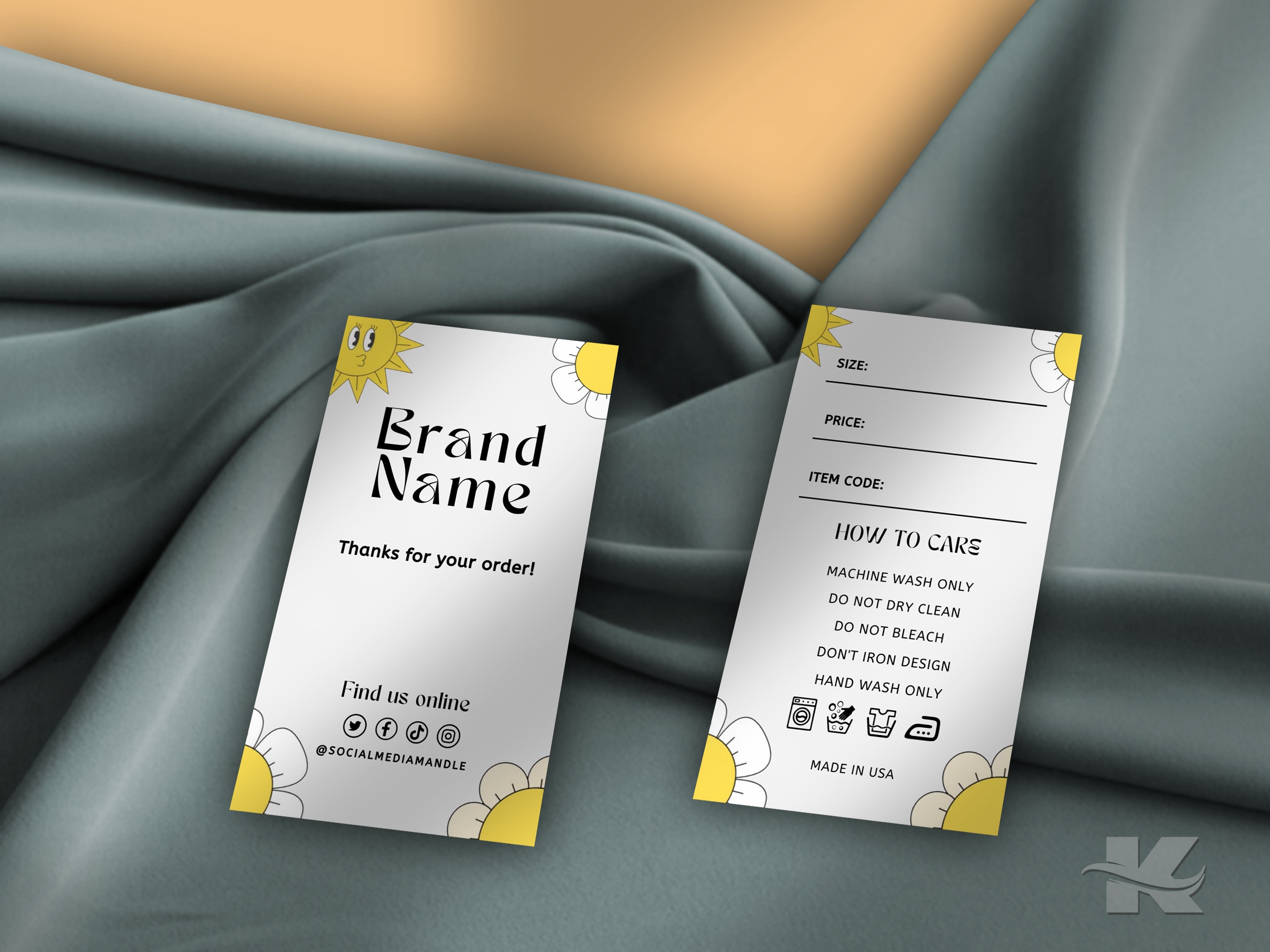 RETRO Wash Care Card Template , Editable Business Packaging Insert, DIY ...