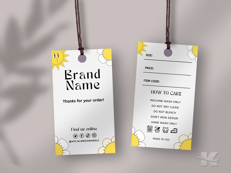 RETRO Wash Care Card Template , Editable Business Packaging Insert, DIY ...