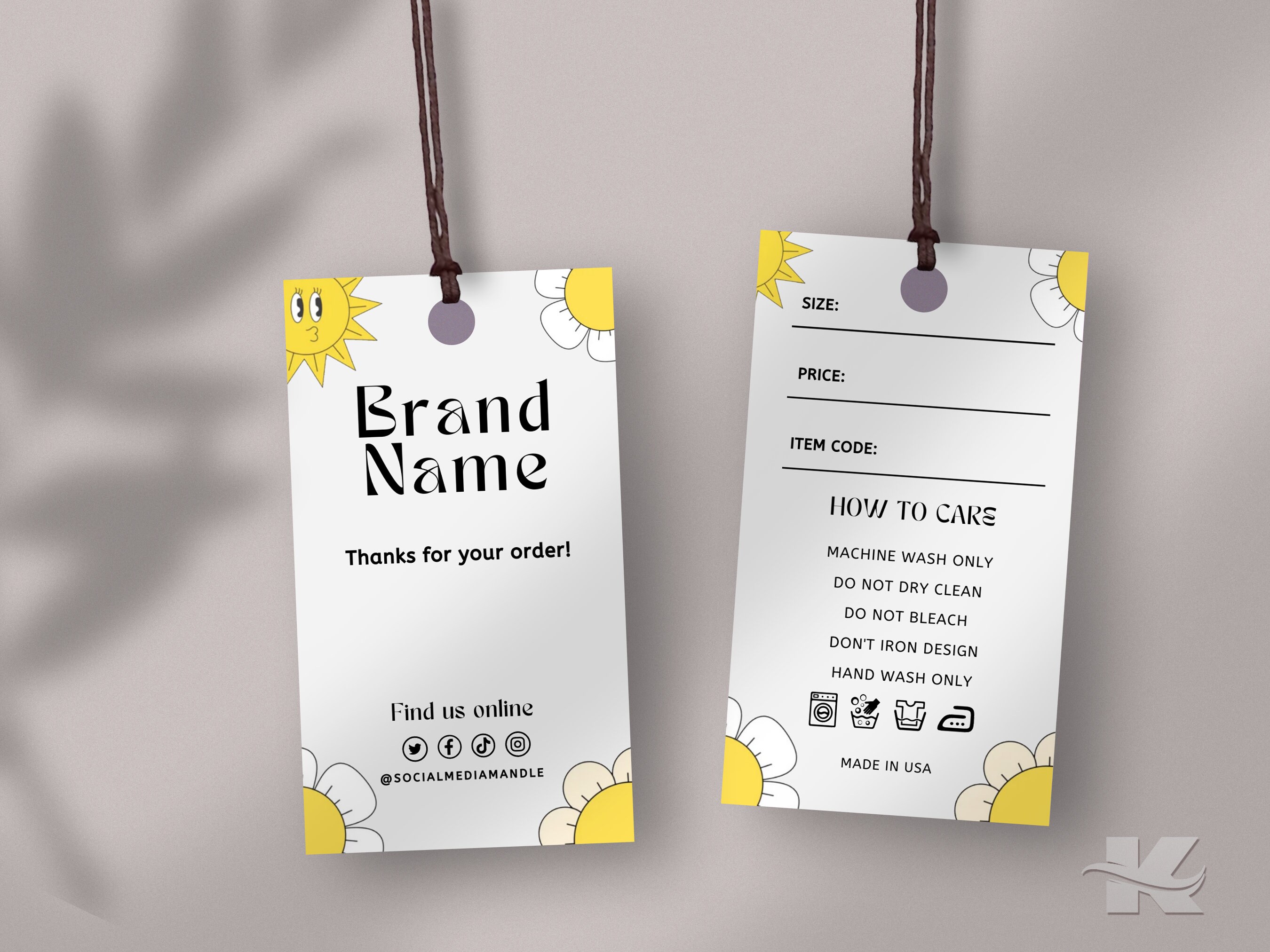 RETRO Wash Care Card Template , Editable Business Packaging Insert, DIY ...