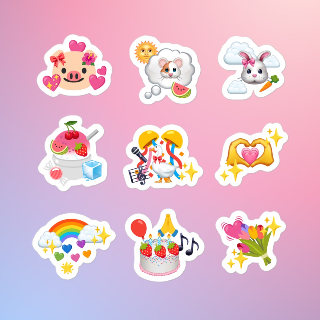 Pink Emoji Party Sticker Sheet Cute Animal, Face, and Food Emojis ...