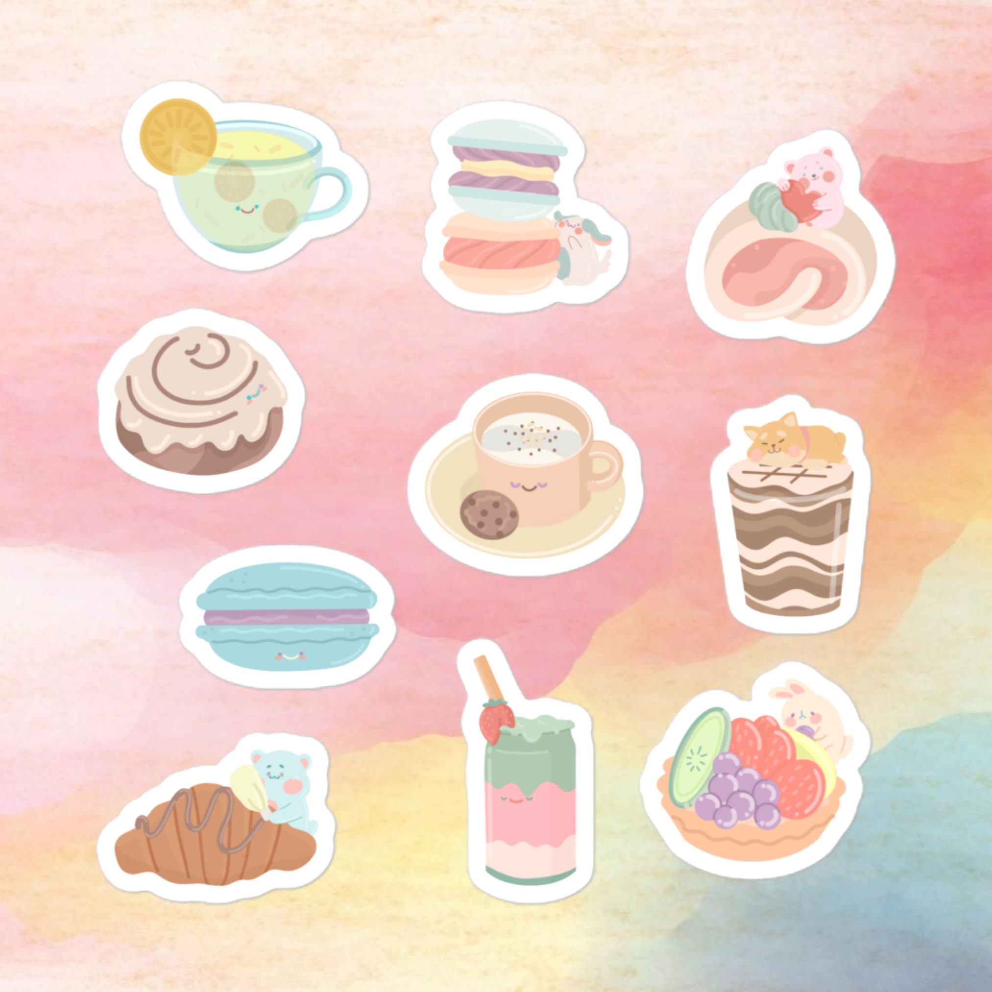 Pastel Afternoon Tea Stickers Water Bottle Decals of Sweet - Etsy
