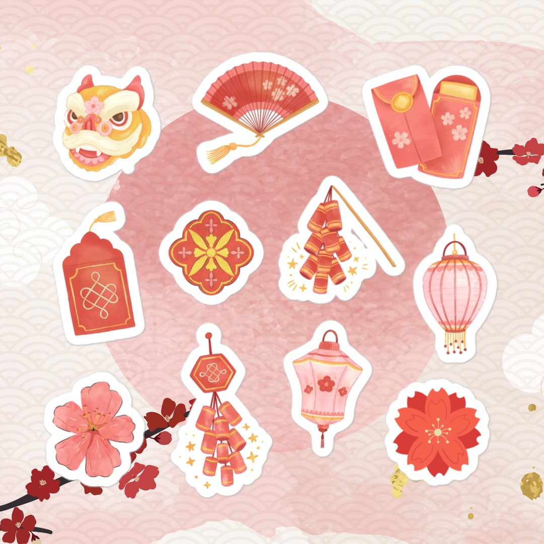 Lunar New Year Sticker Sheet Chinese New Year Vinyl Decals, Lantern ...