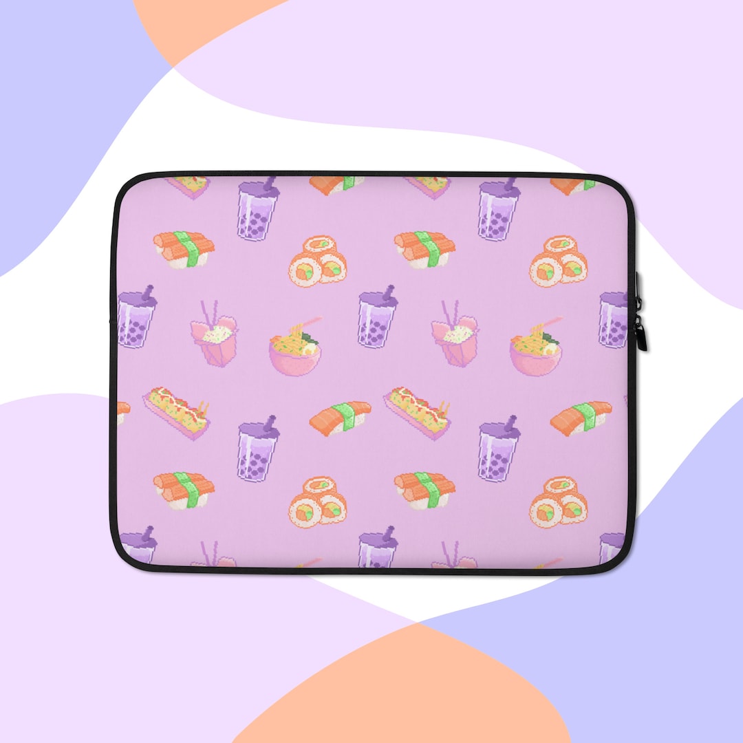 Pink 8-bit Asian Cute Food Laptop Sleeve Retro Game Style, Snacks, Boba ...