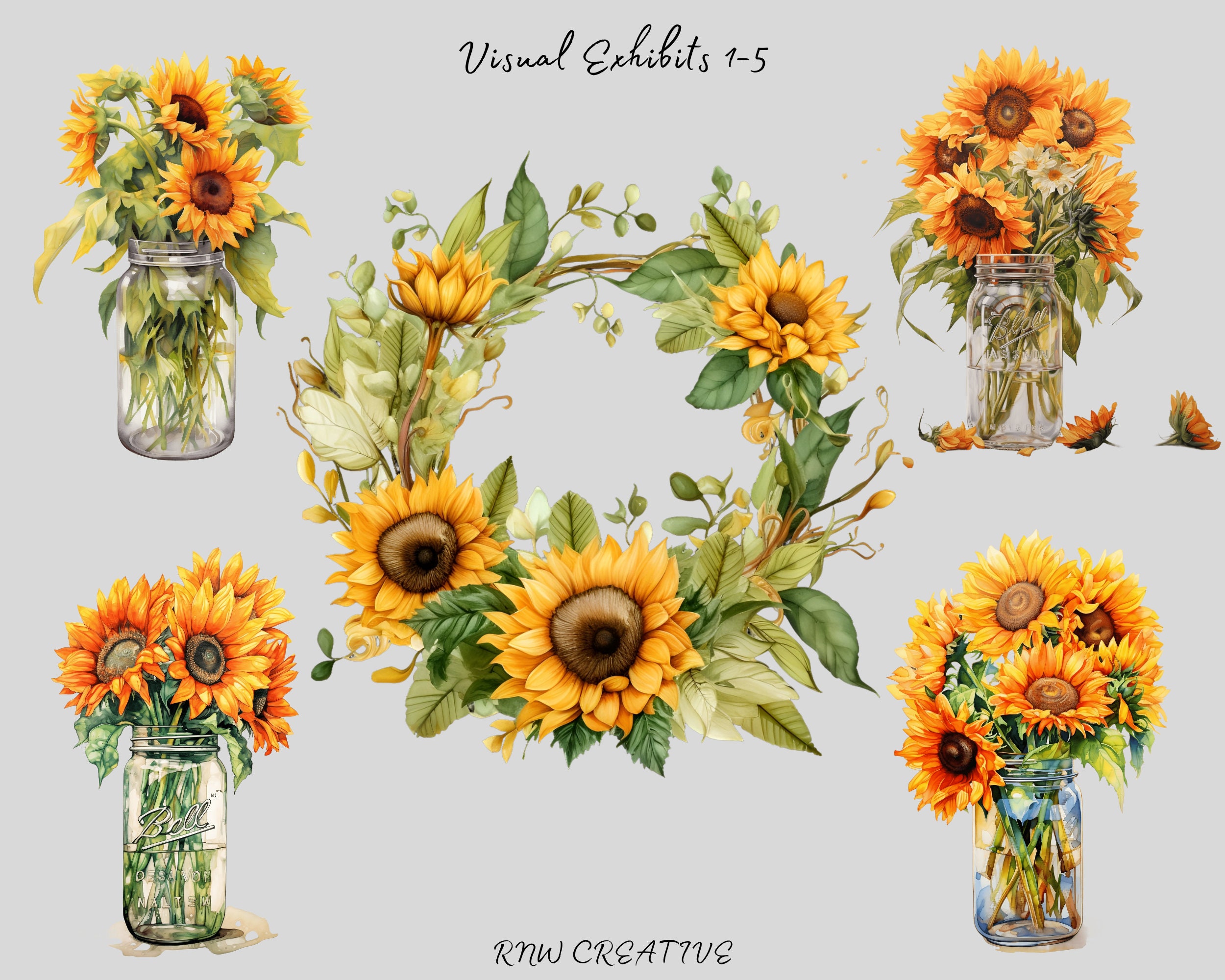 Watercolor Sunflower Clipart Set - Autumn Floral, Fall Flowers ...