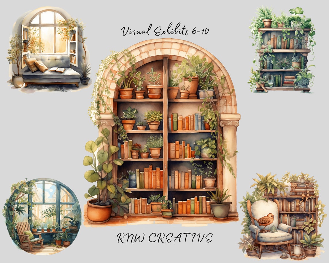 Watercolor Bookworm Clipart Cozy Reading Corner Bundle Aesthetic PNG ...