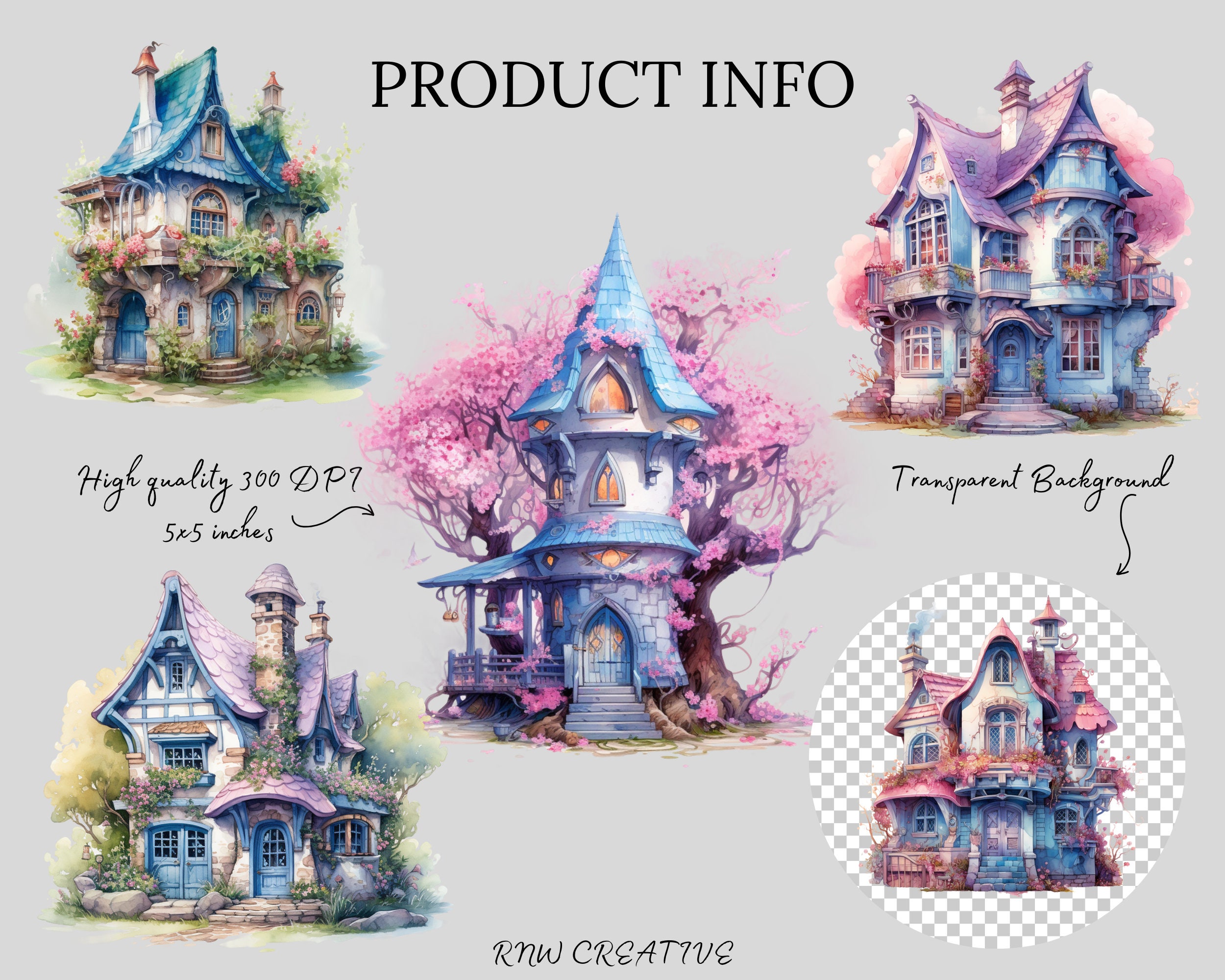Pastel Fairy House Watercolor Clipart Enchanting Hand Drawn - Etsy