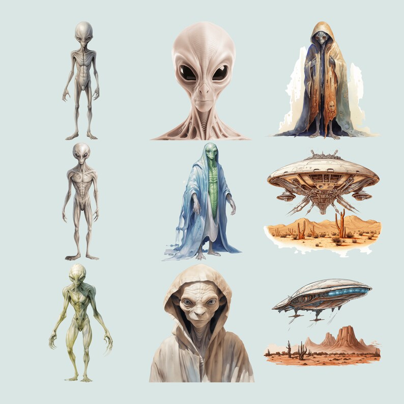 Alien Clipart Bundle | UFO, Alien Abduction, Flying Saucer, Galaxy ...