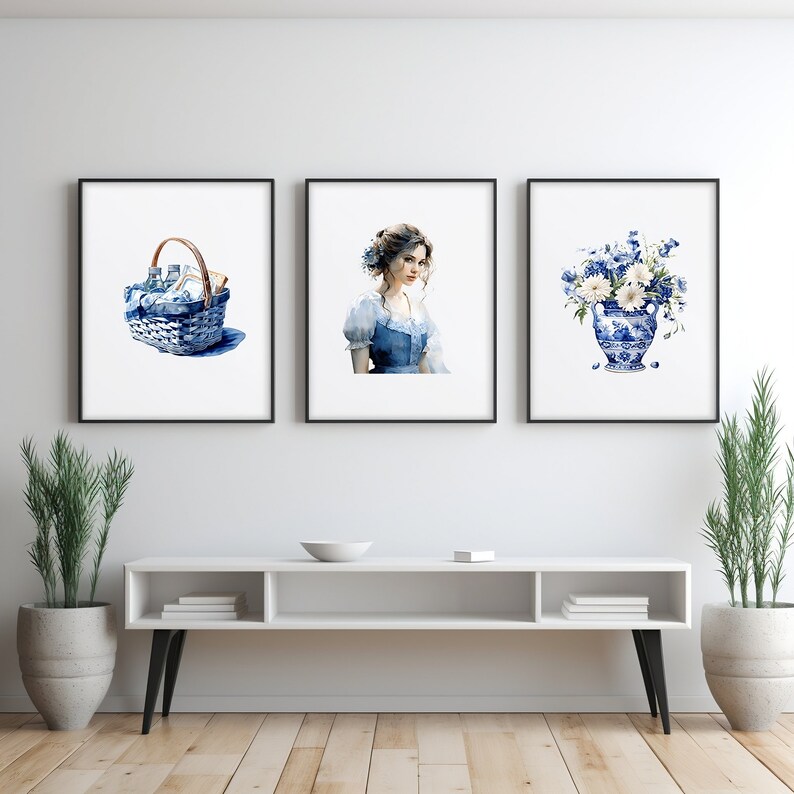 Farmhouse Clipart, Watercolor Delft Blue Cottage, PNG Bundle, Junk ...