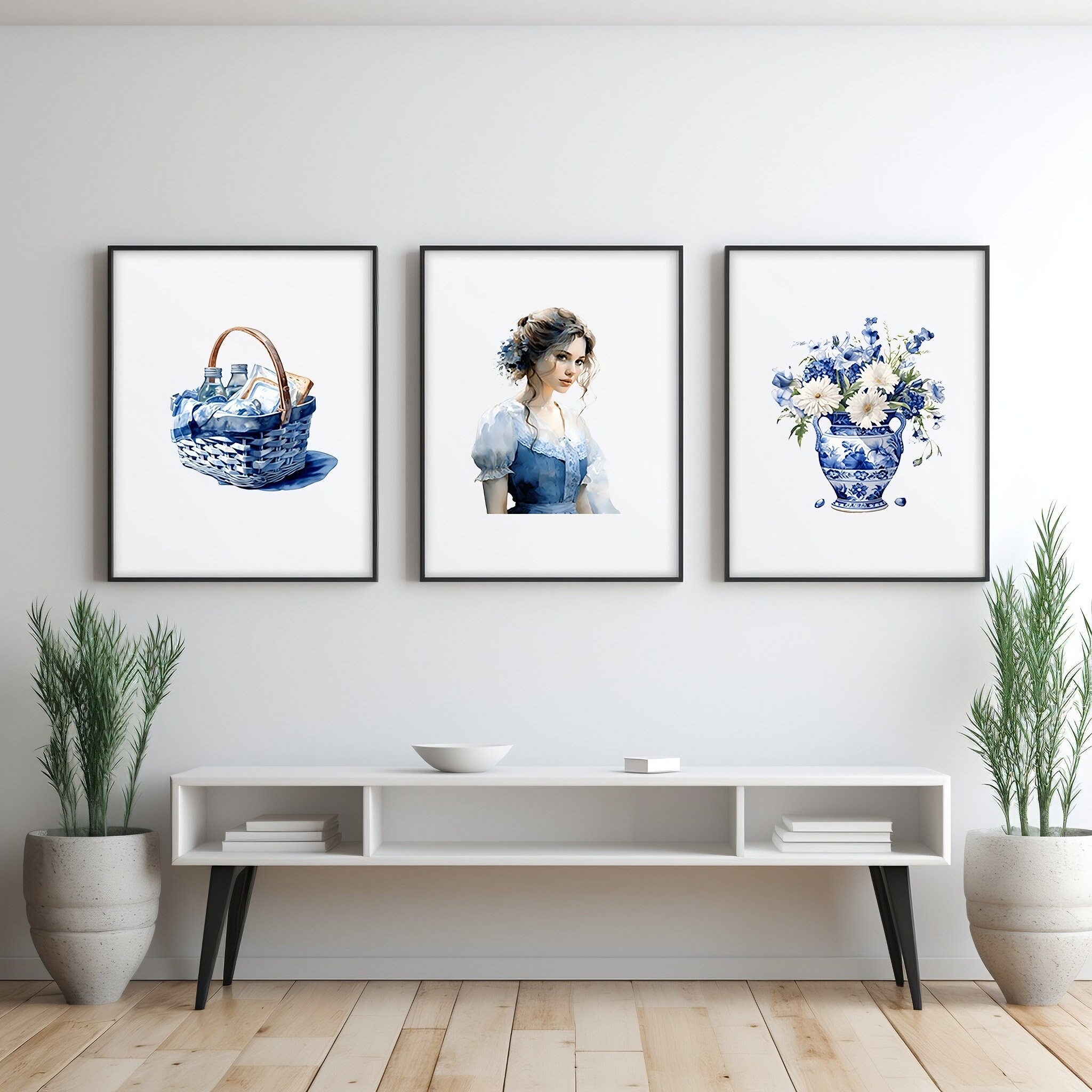 Farmhouse Clipart, Watercolor Delft Blue Cottage, PNG Bundle, Junk ...