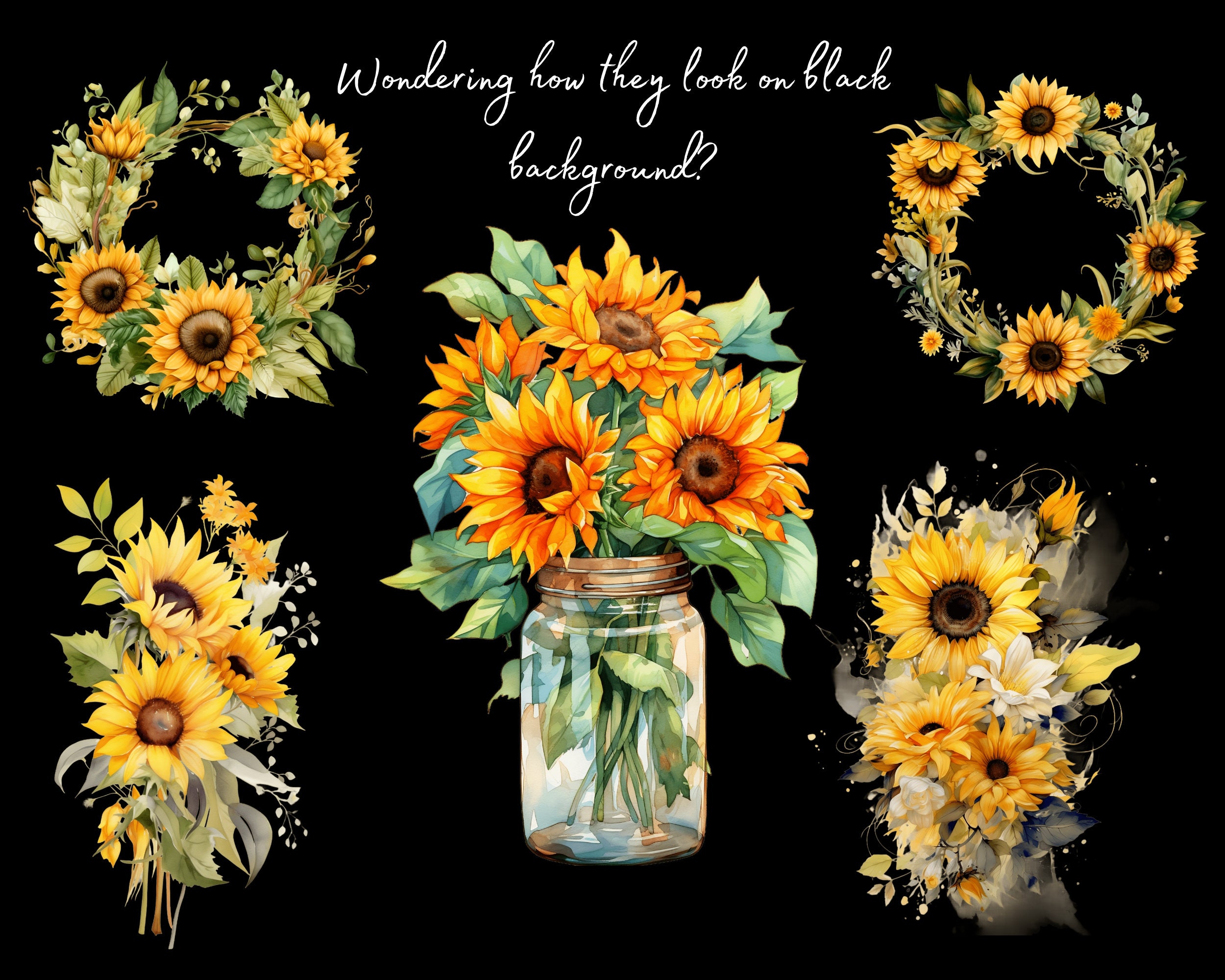 Watercolor Sunflower Clipart Set - Autumn Floral, Fall Flowers ...