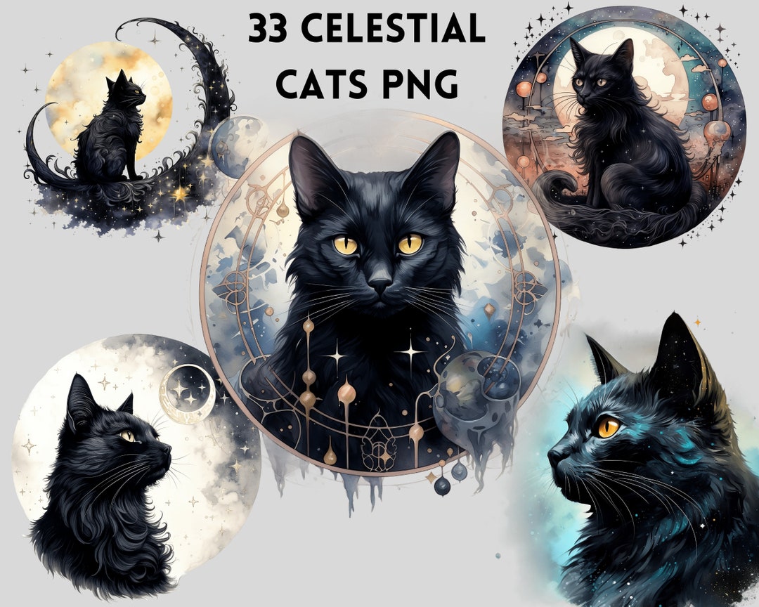 Celestial Cat Clipart: Magic, Mystical, Pagan PNG | Craft Machine Files ...