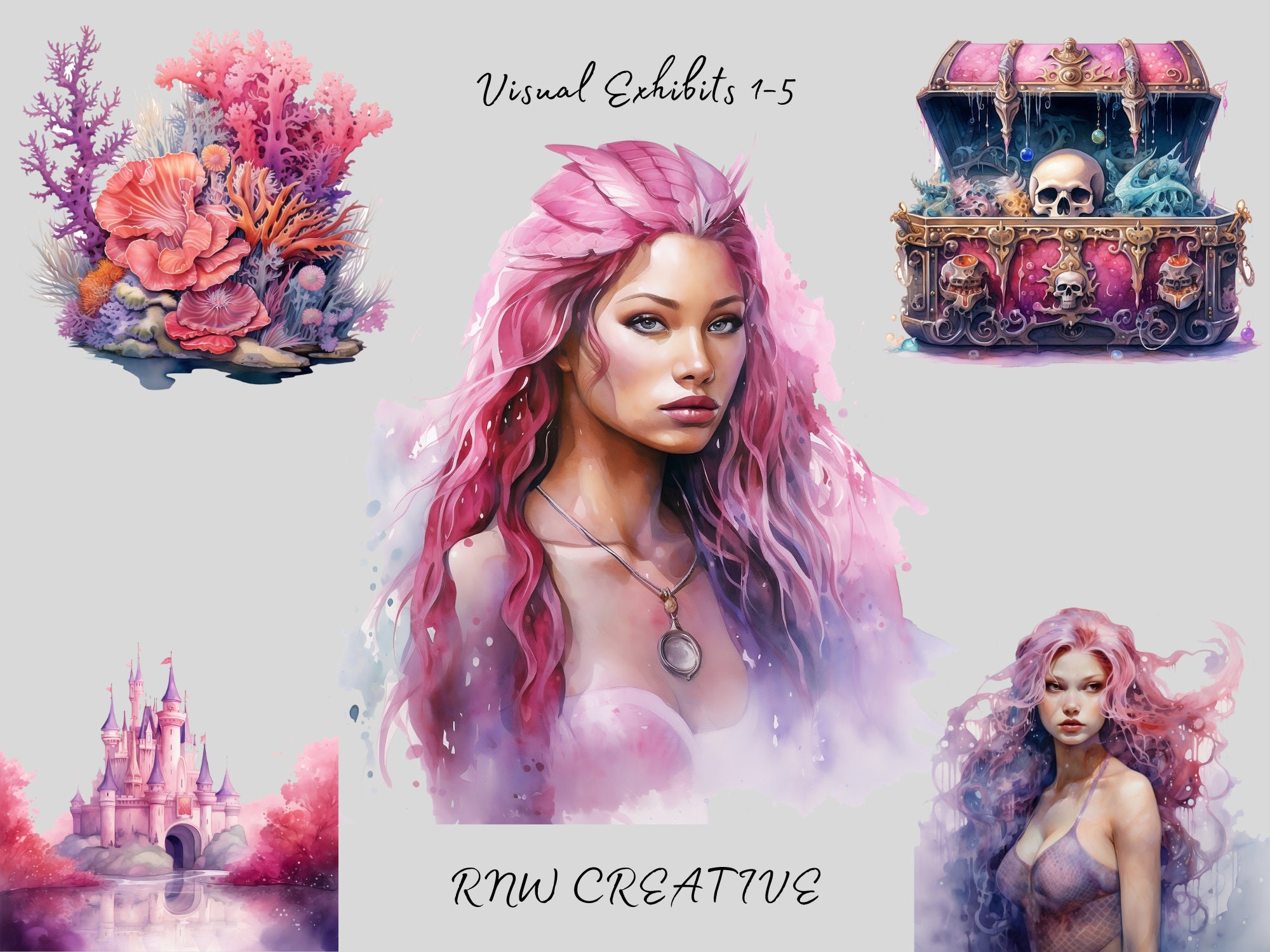 Mermaid Clipart Bundle | Pink PNG | Watercolor Illustrations | Witches ...