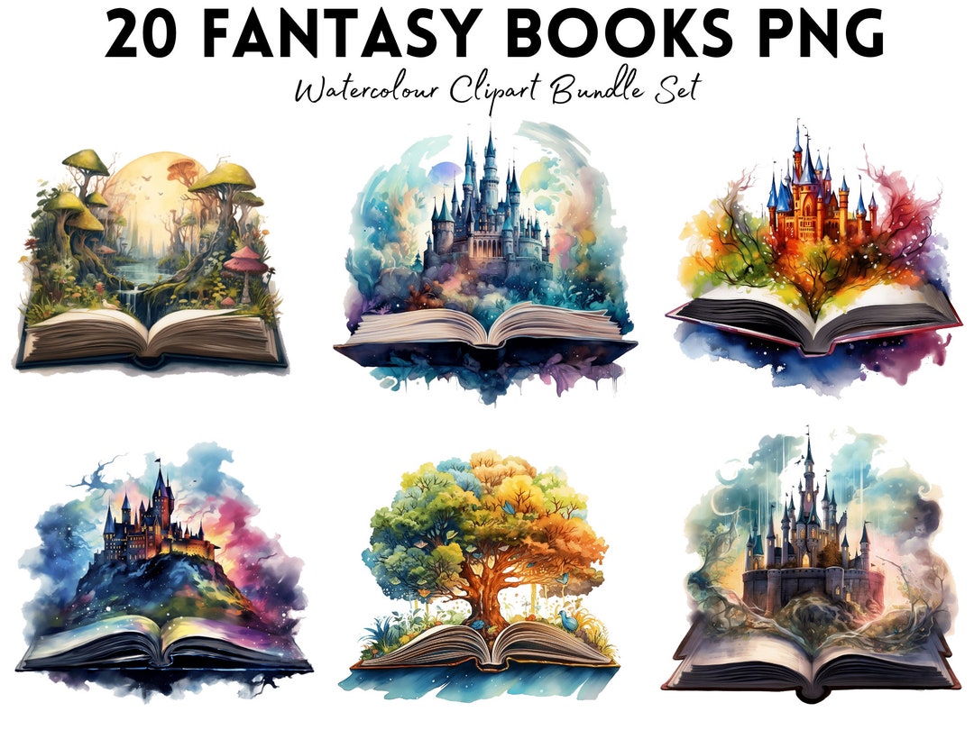 20 Fantasy Book Clipart | Watercolor Fairytale | Open Book Bundle PNG ...