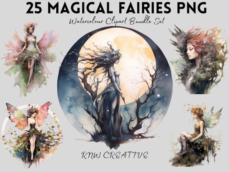 25 Magical Fairy Clipart |transparent PNG Sublimation Bundle | Fantasy ...