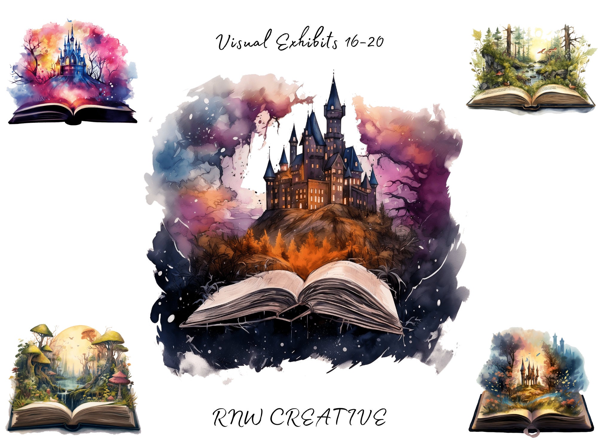20 Fantasy Book Clipart Watercolor Fairytale Open Book - Etsy