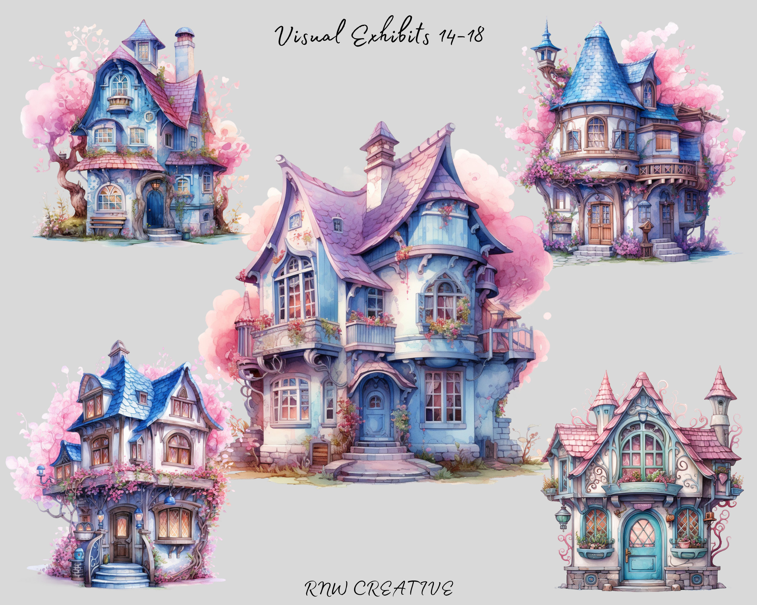 Pastel Fairy House Watercolor Clipart Enchanting Hand Drawn - Etsy