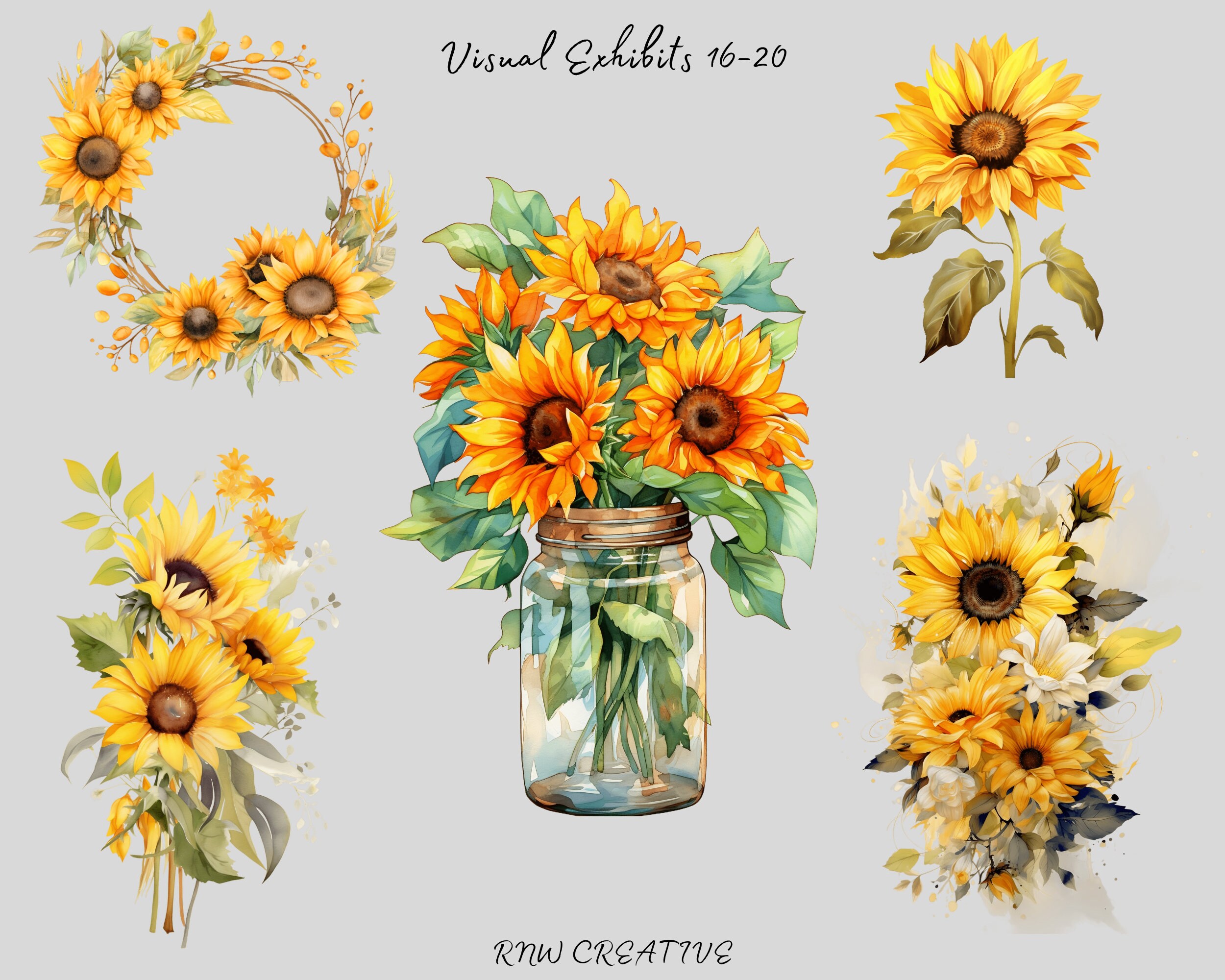 Watercolor Sunflower Clipart Set - Autumn Floral, Fall Flowers ...