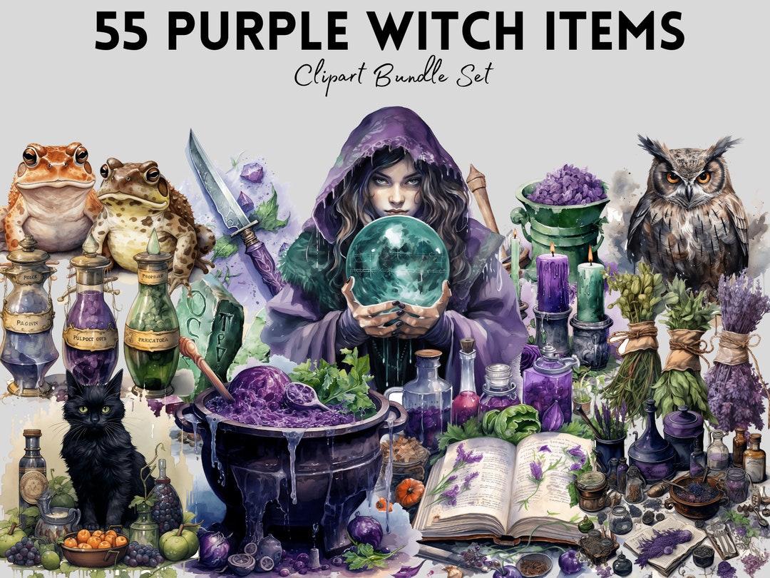 Purple Witch Clipart Bundle | PNG | Dark Magic Spell | Mystical Undead ...