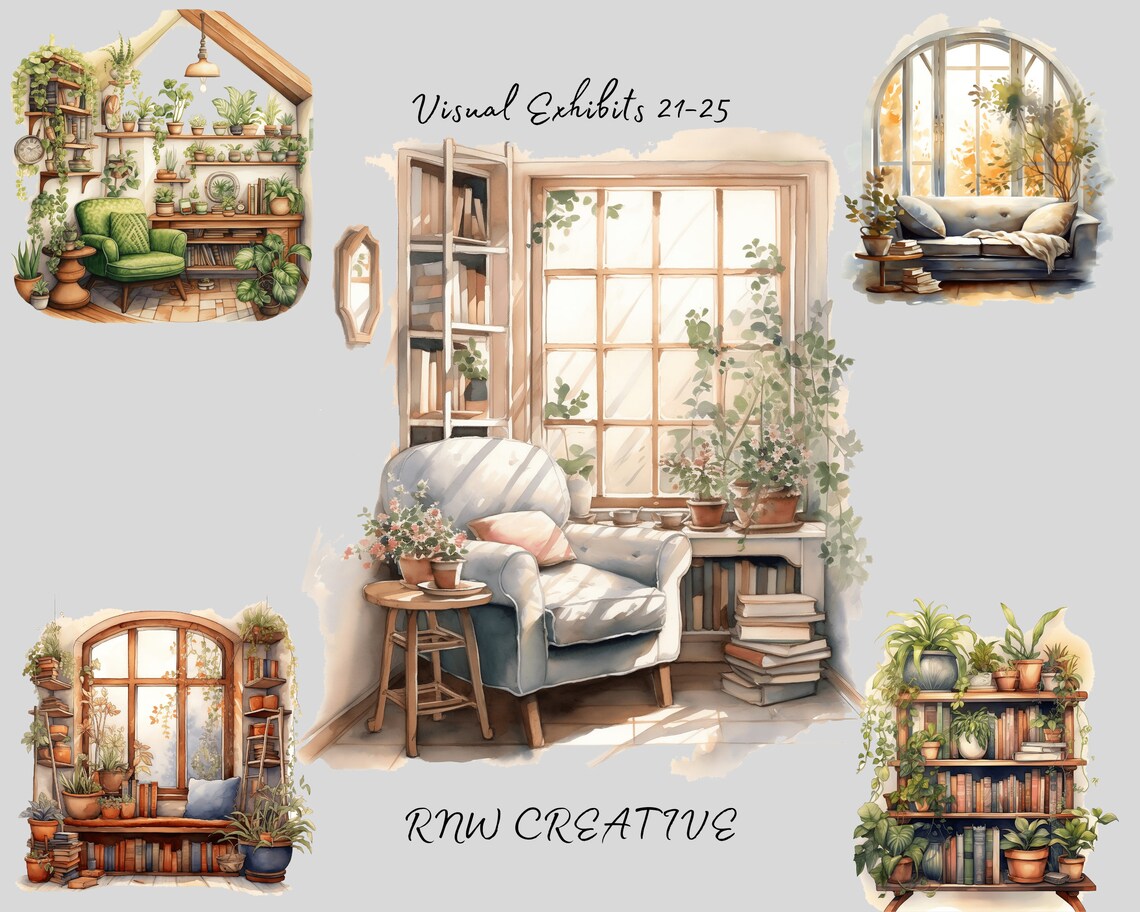 Watercolor Bookworm Clipart Cozy Reading Corner Bundle Aesthetic PNG ...