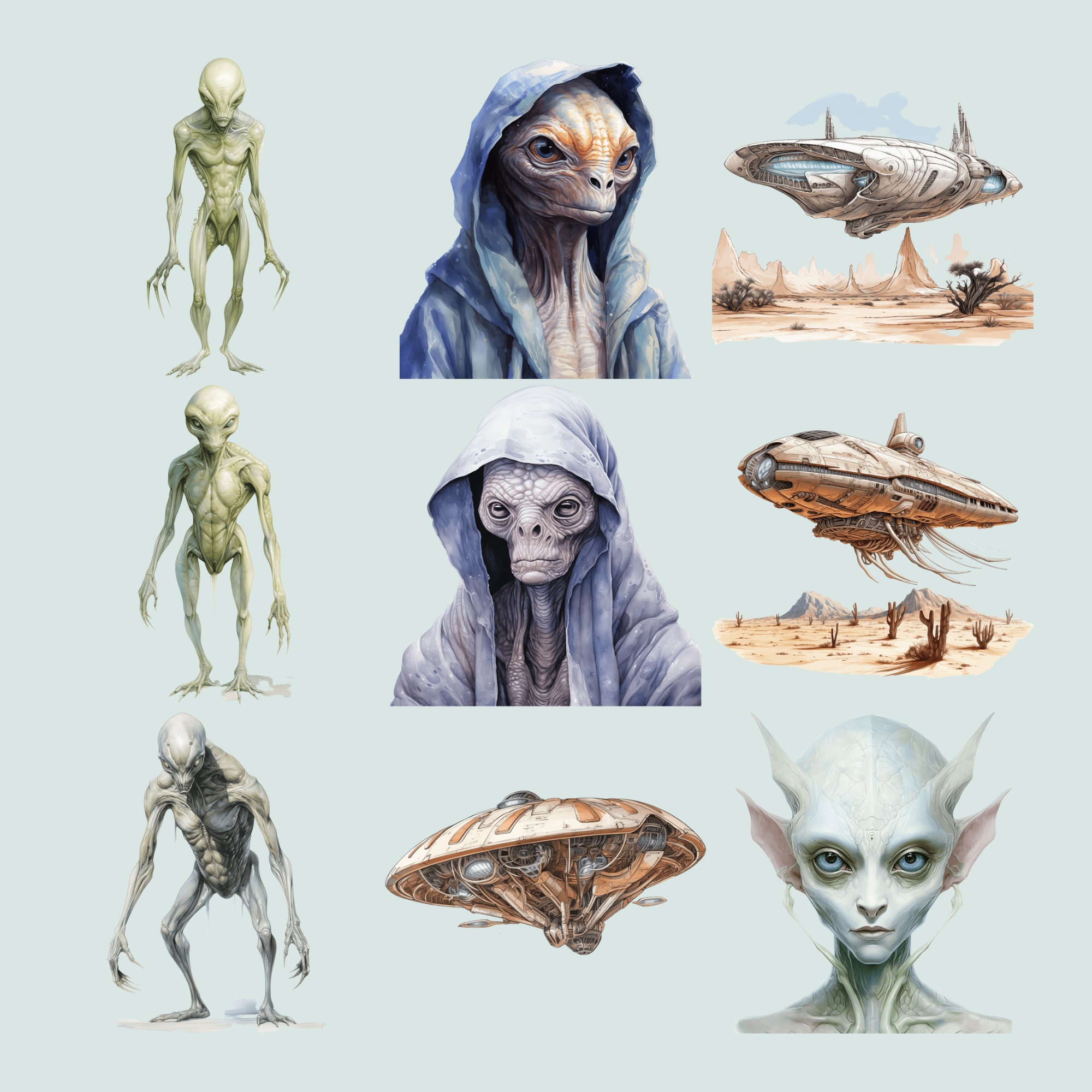 Alien Clipart Bundle | UFO, Alien Abduction, Flying Saucer, Galaxy ...