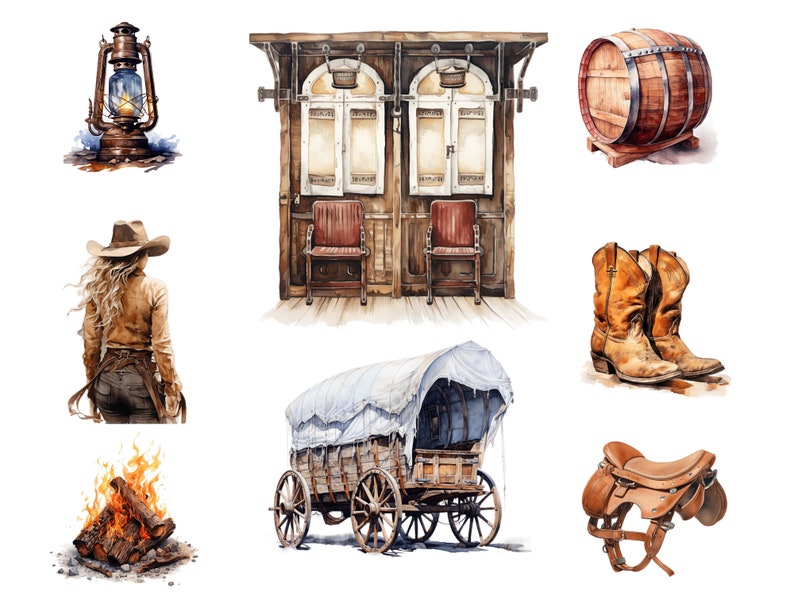 Watercolor Western Clipart - Wild West Bundle, Cowboy Set, Texas Horse ...