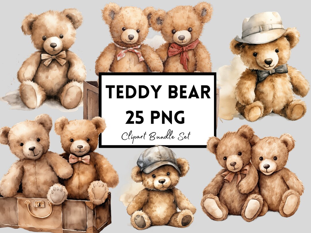 Kawaii Teddy Bear Clipart - 25pc Cute, Watercolor, Nursery Art ...