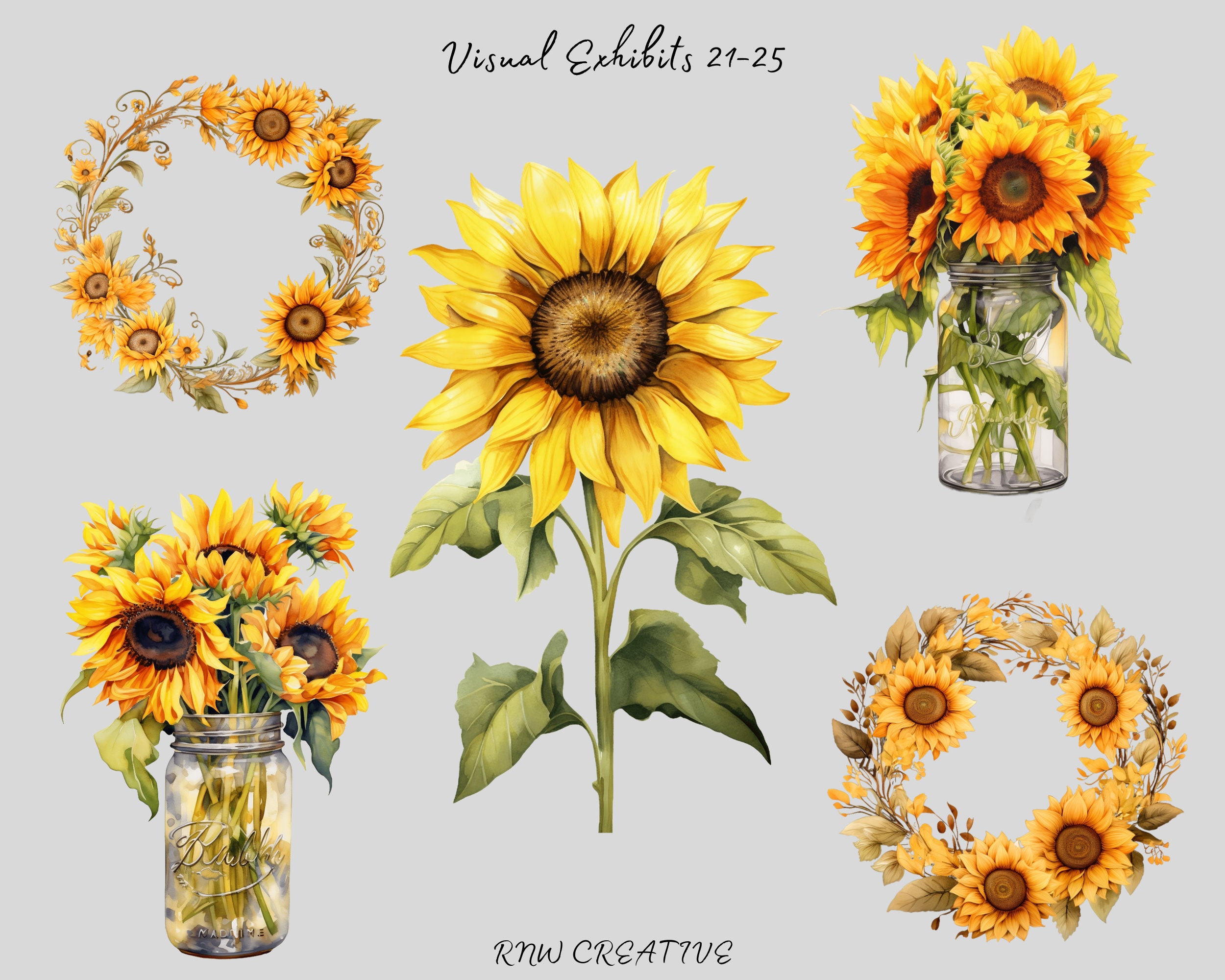 Watercolor Sunflower Clipart Set Autumn Floral, Fall Flowers, Sunflower ...