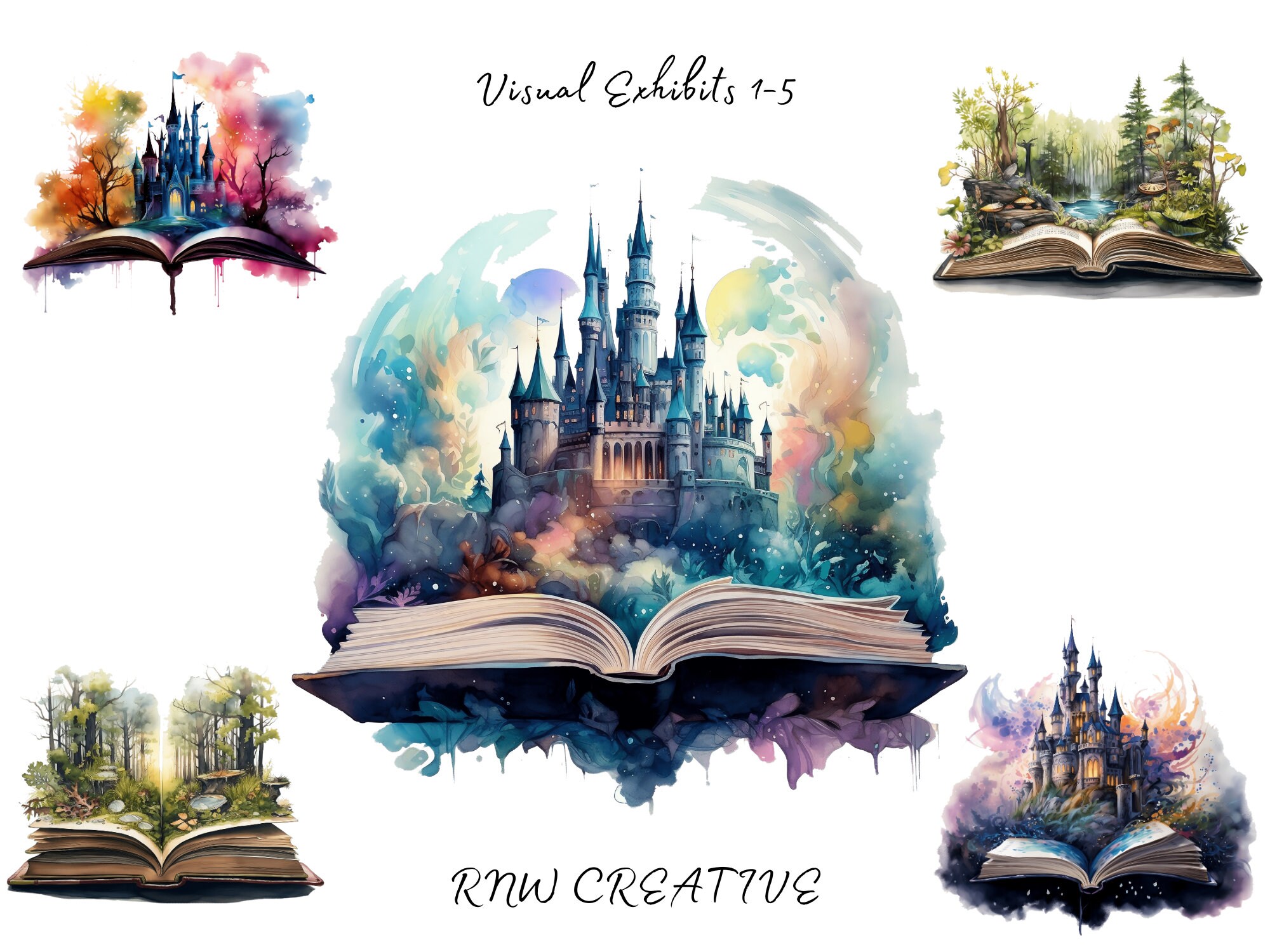 20 Fantasy Book Clipart | Watercolor Fairytale | Open Book Bundle PNG ...