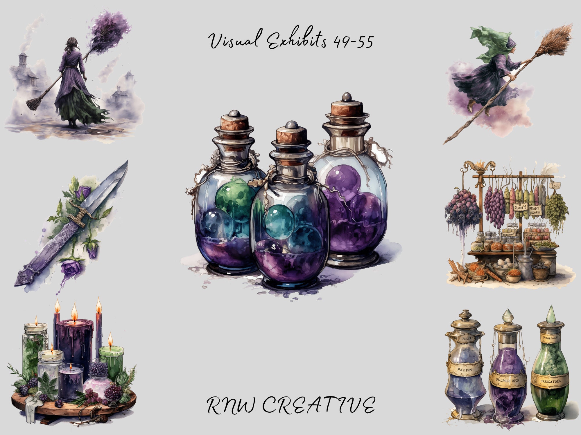Purple Witch Clipart Bundle PNG Dark Magic Spell Mystical Undead ...