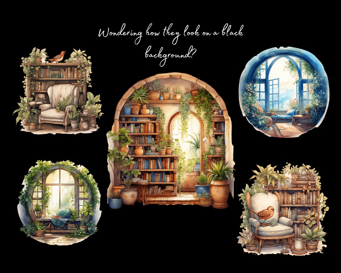 Watercolor Bookworm Clipart Cozy Reading Corner Bundle Aesthetic PNG ...