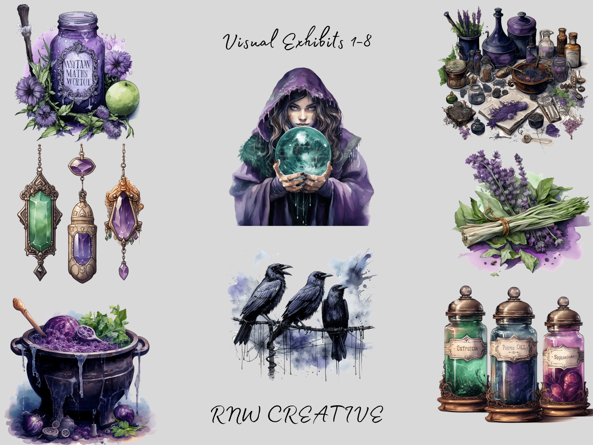 Purple Witch Clipart Bundle | PNG | Dark Magic Spell | Mystical Undead ...