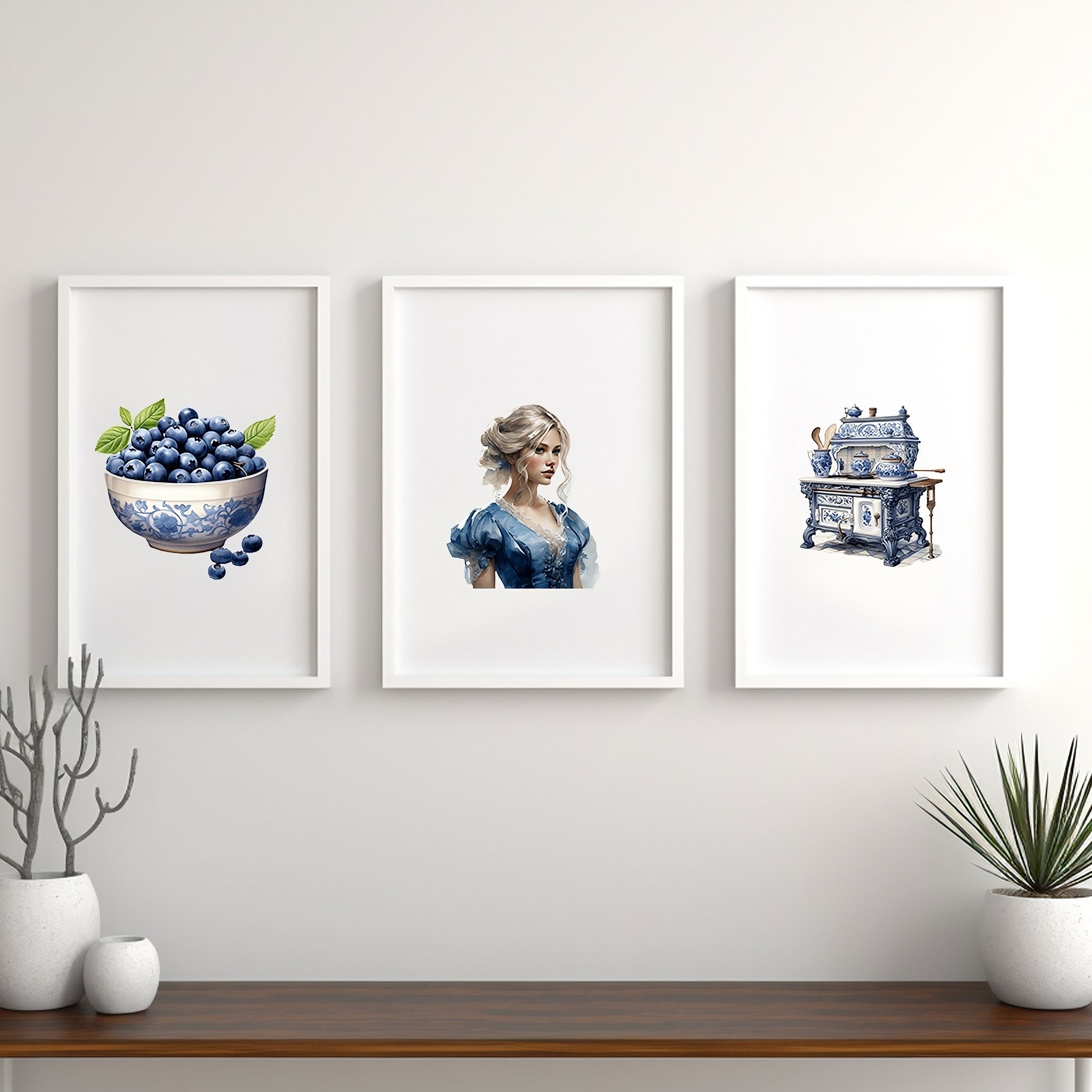 Farmhouse Clipart, Watercolor Delft Blue Cottage, PNG Bundle, Junk ...