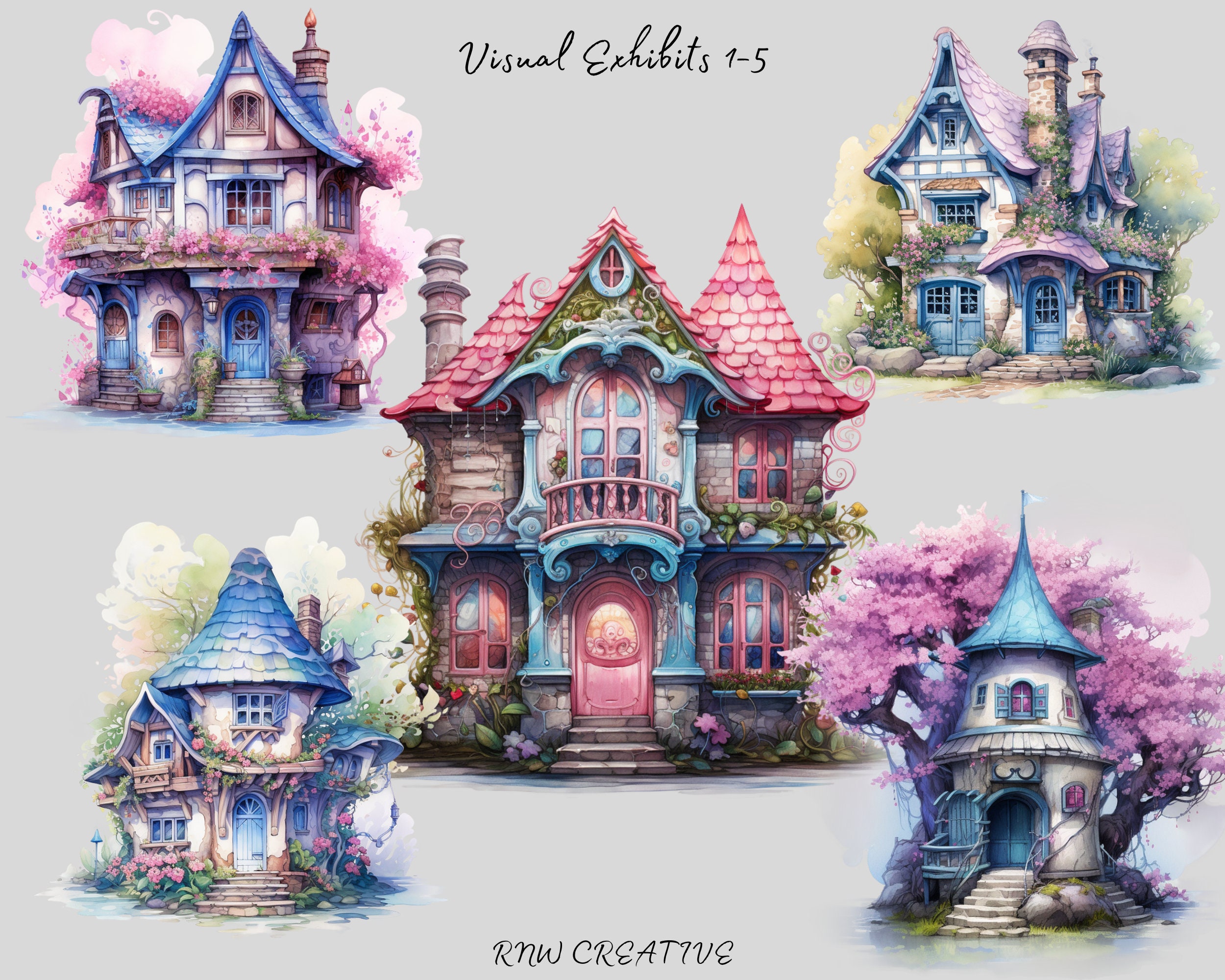 Pastel Fairy House Watercolor Clipart, Enchanting, Hand Drawn, Fairy ...