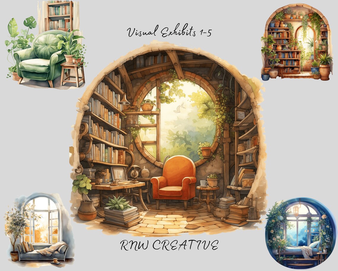 Watercolor Bookworm Clipart Cozy Reading Corner Bundle Aesthetic PNG ...