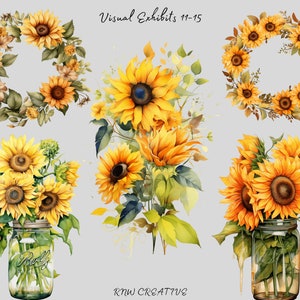 Watercolor Sunflower Clipart Set - Autumn Floral, Fall Flowers ...