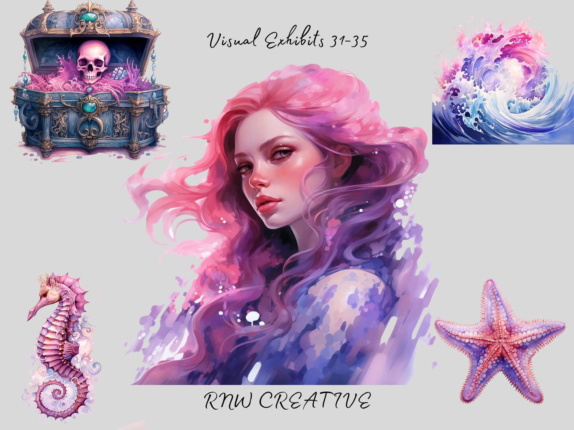Mermaid Clipart Bundle | Pink PNG | Watercolor Illustrations | Witches ...