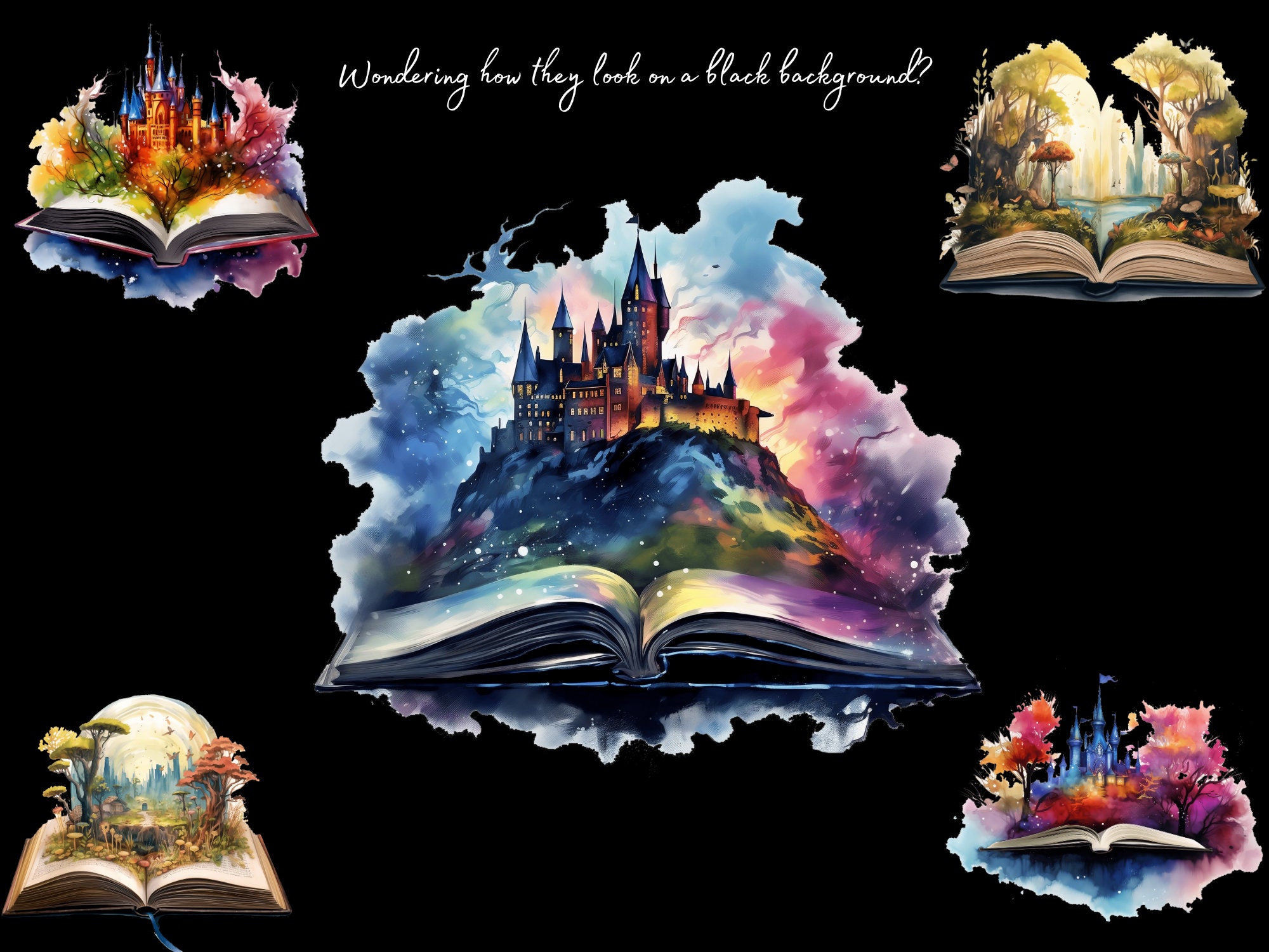 20 Fantasy Book Clipart Watercolor Fairytale Open Book - Etsy