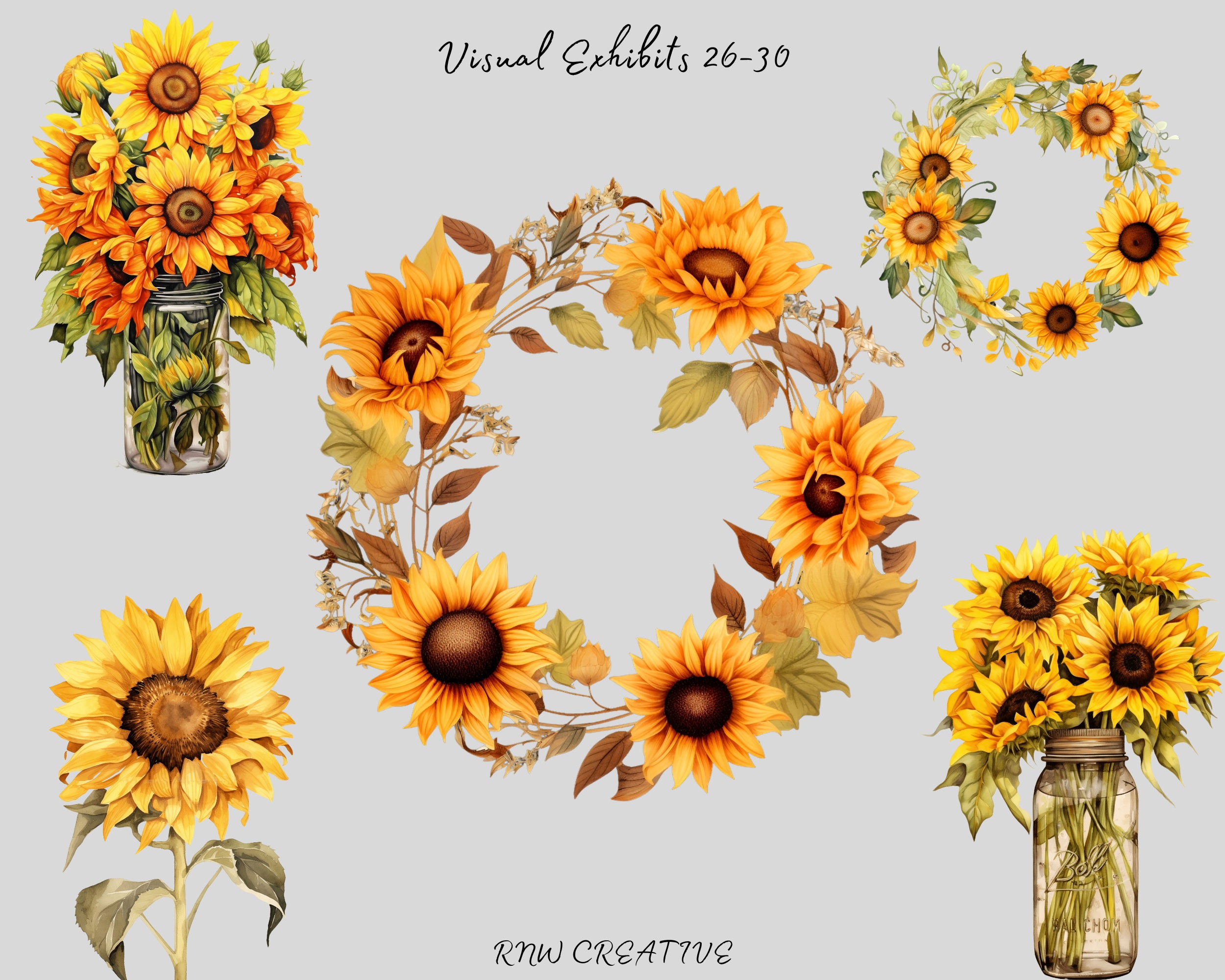 Watercolor Sunflower Clipart Set - Autumn Floral, Fall Flowers ...