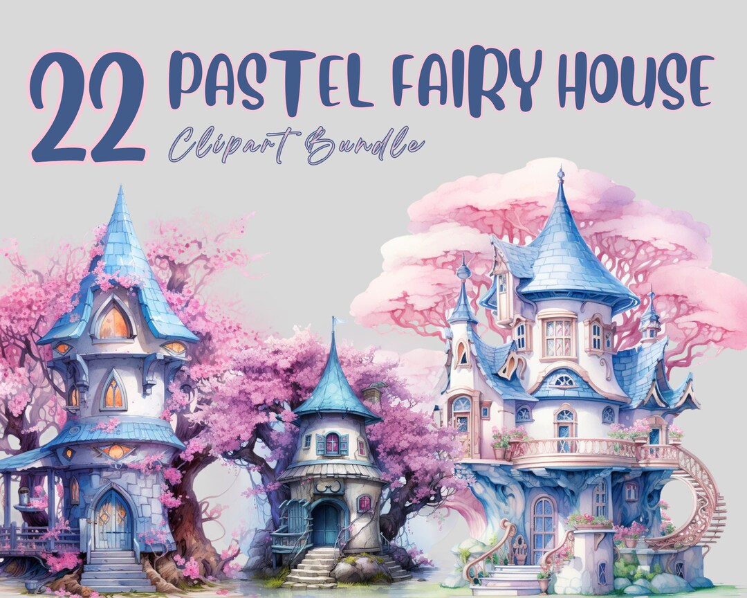 Pastel Fairy House Watercolor Clipart, Enchanting, Hand Drawn, Fairy ...
