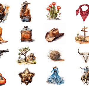 Watercolor Western Clipart - Wild West Bundle, Cowboy Set, Texas Horse ...