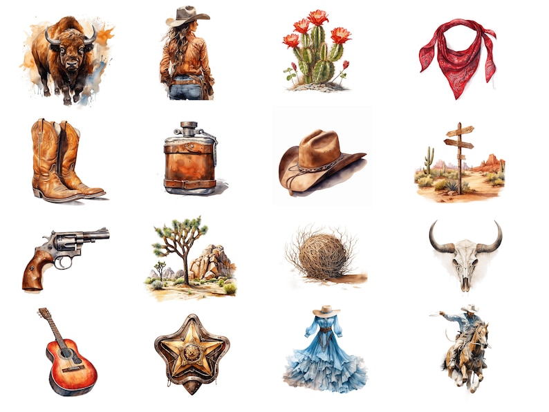 Watercolor Western Clipart - Wild West Bundle, Cowboy Set, Texas Horse ...