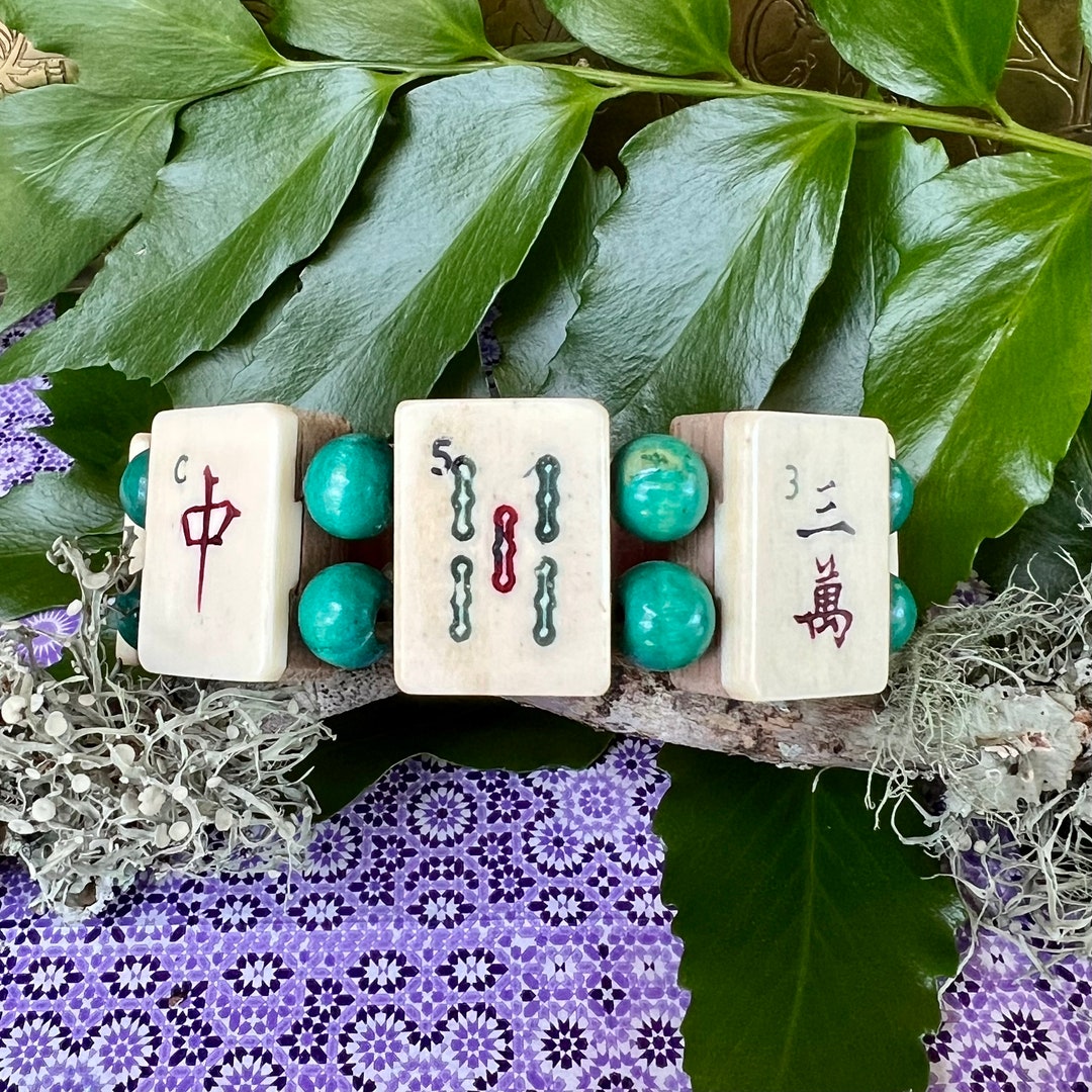 Vintage Bone and Bamboo Mah Jong Tile Bracelet - Etsy