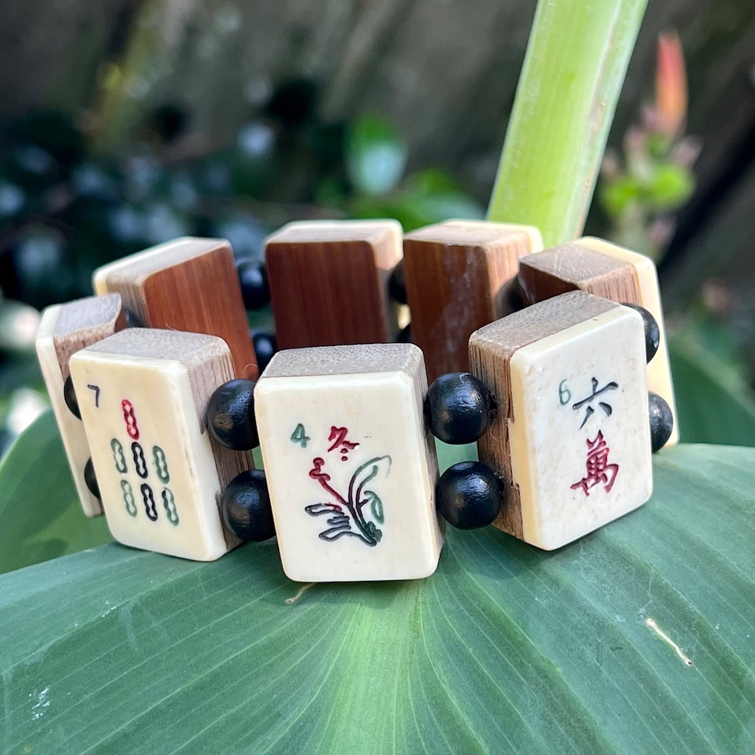 Vintage Bone and Bamboo Mah Jong Tile Bracelet - Etsy