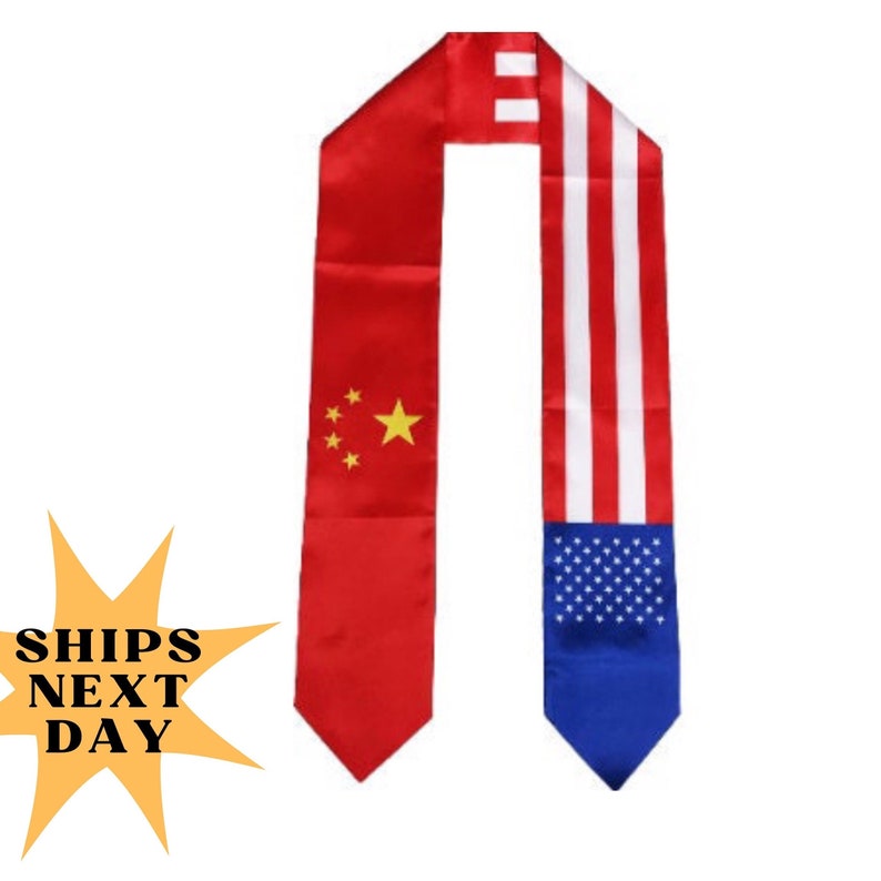 Custom Chinese American Flag Graduation Stole China USA Flag Sash ...