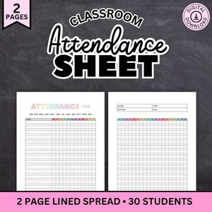 Attendance Sheet, Attendance Tracker, Attendance Log for 30 Students ...