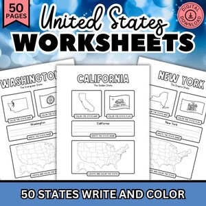 50 States Worksheets, United States Coloring Pages, Writing State Name ...