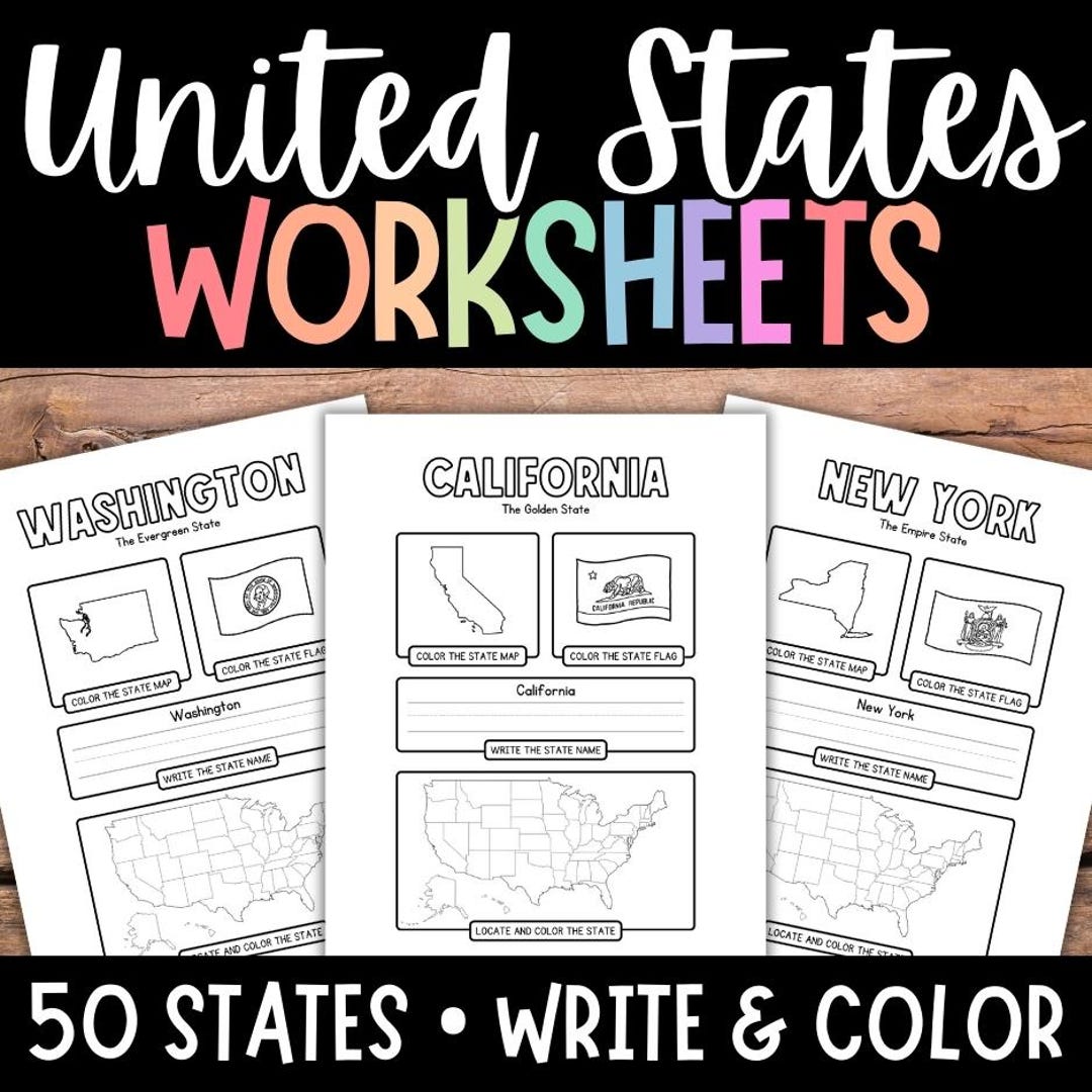 50 States Worksheets, United States Coloring Pages, Writing State Name ...